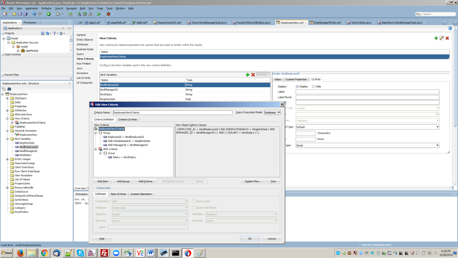ADF MODEL - VIEW CRITERIA (VC)