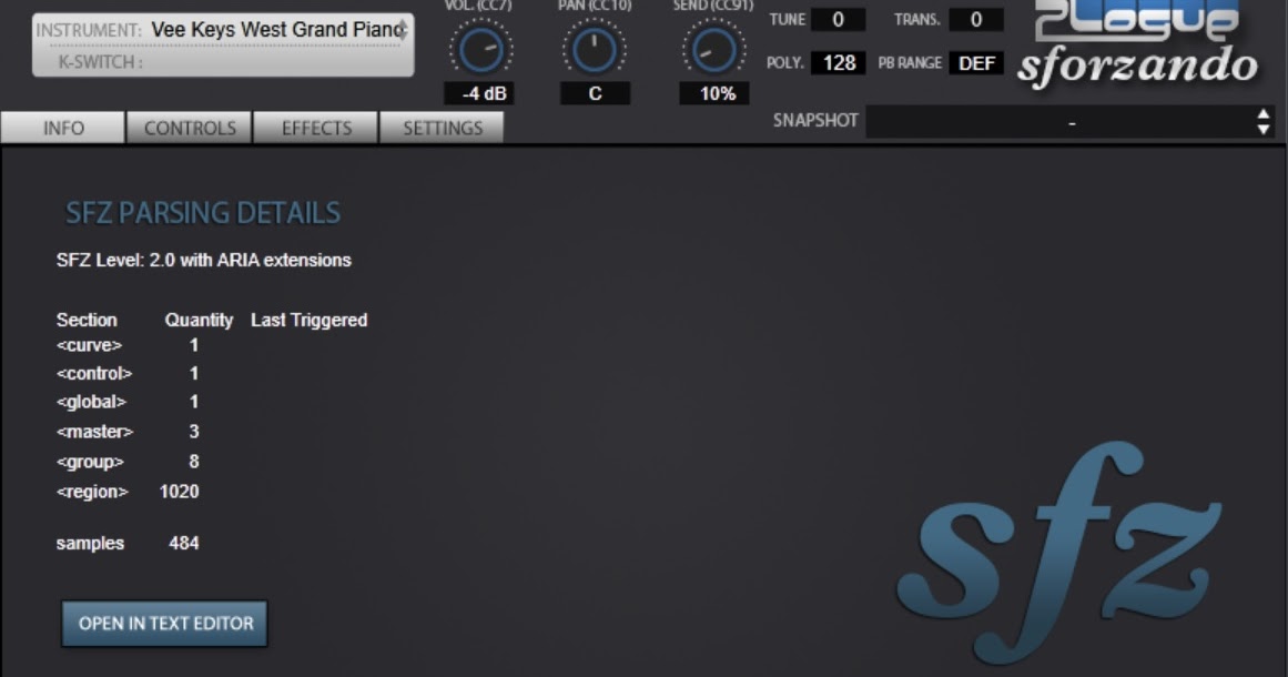 Settings in Sforzando