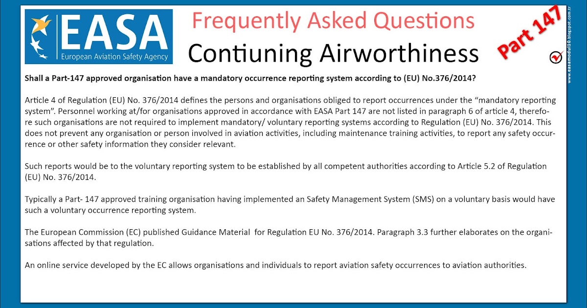 Aviation Legislation: EASA Part 147 Frequently Asked Questions