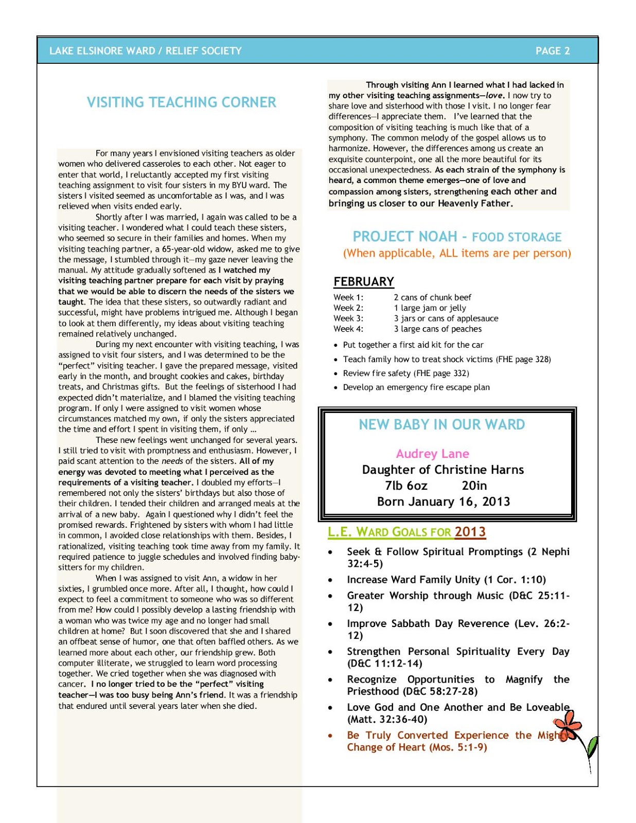 Lake Elsinore Relief Society: Newsletter and Calendar