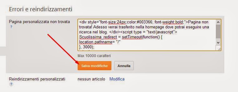 Come fare redirect pagina non trovata su Blogger • Scuolissima.com
