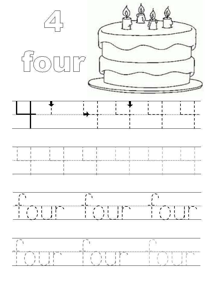 Fichas de inglés: Ficha Numbers 9: Number four worksheets