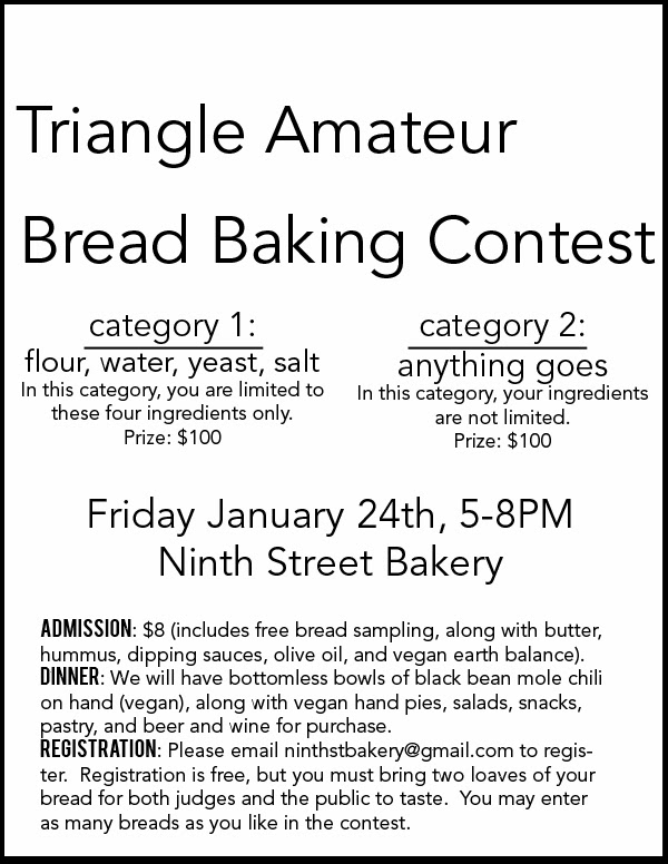 Ninth Street Bakery: Triangle Amateur Bread Baking Contest - Jan 24th