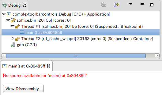linuxBean14.04(164)LibreOfficeのC++の拡張機能の例をEclipseでデバッガにかける-p--q