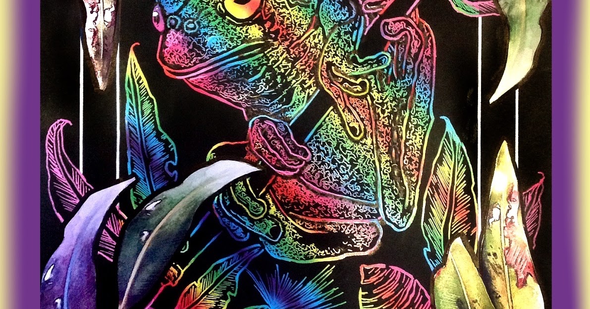 MIXED MEDIA SCRATCH ART - Frogs