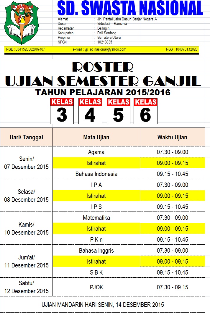 SD. SWASTA NASIONAL: 2015