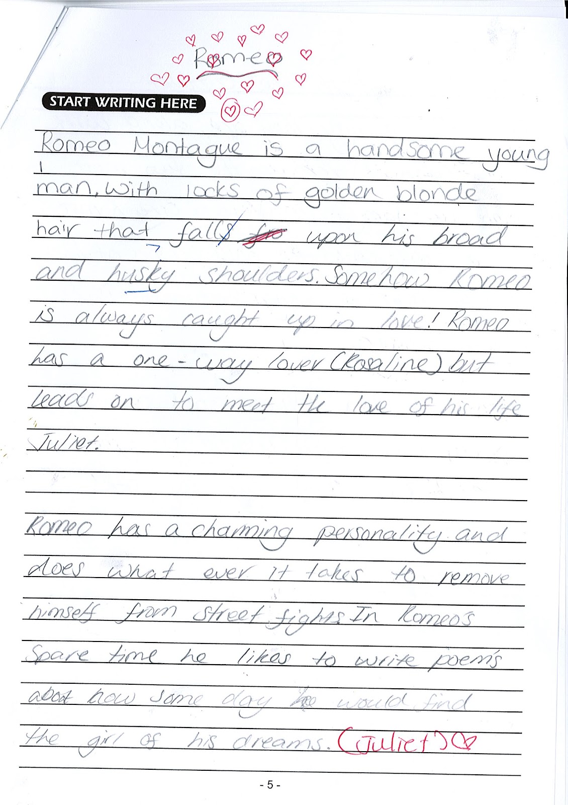 Kobe's learning log : My Asttle Writing Test :) Romeo and Juliet :)