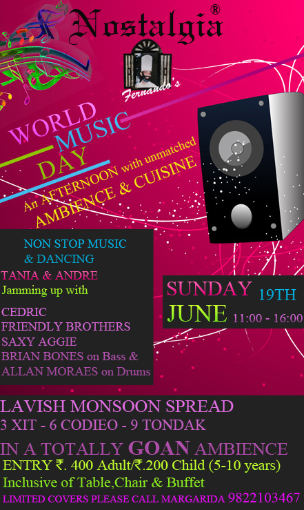 World Music Day celebrated at Fernando's Nostalgia - Goa