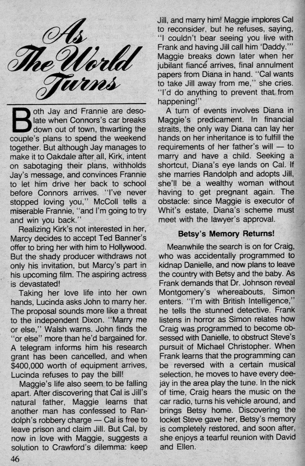 As The World Turns Recap-November 20, 1984 (SOD)