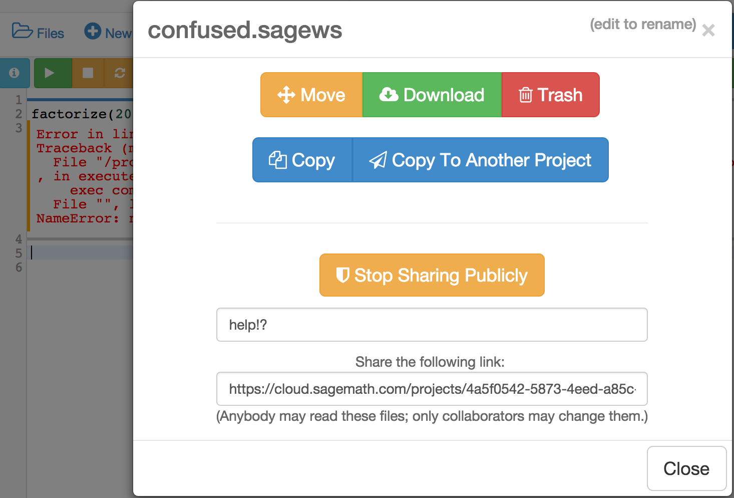 Sage: Open Source Mathematics Software: Public Sharing in SageMathCloud, Finally