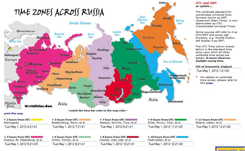 Russia Time Zones Mapp