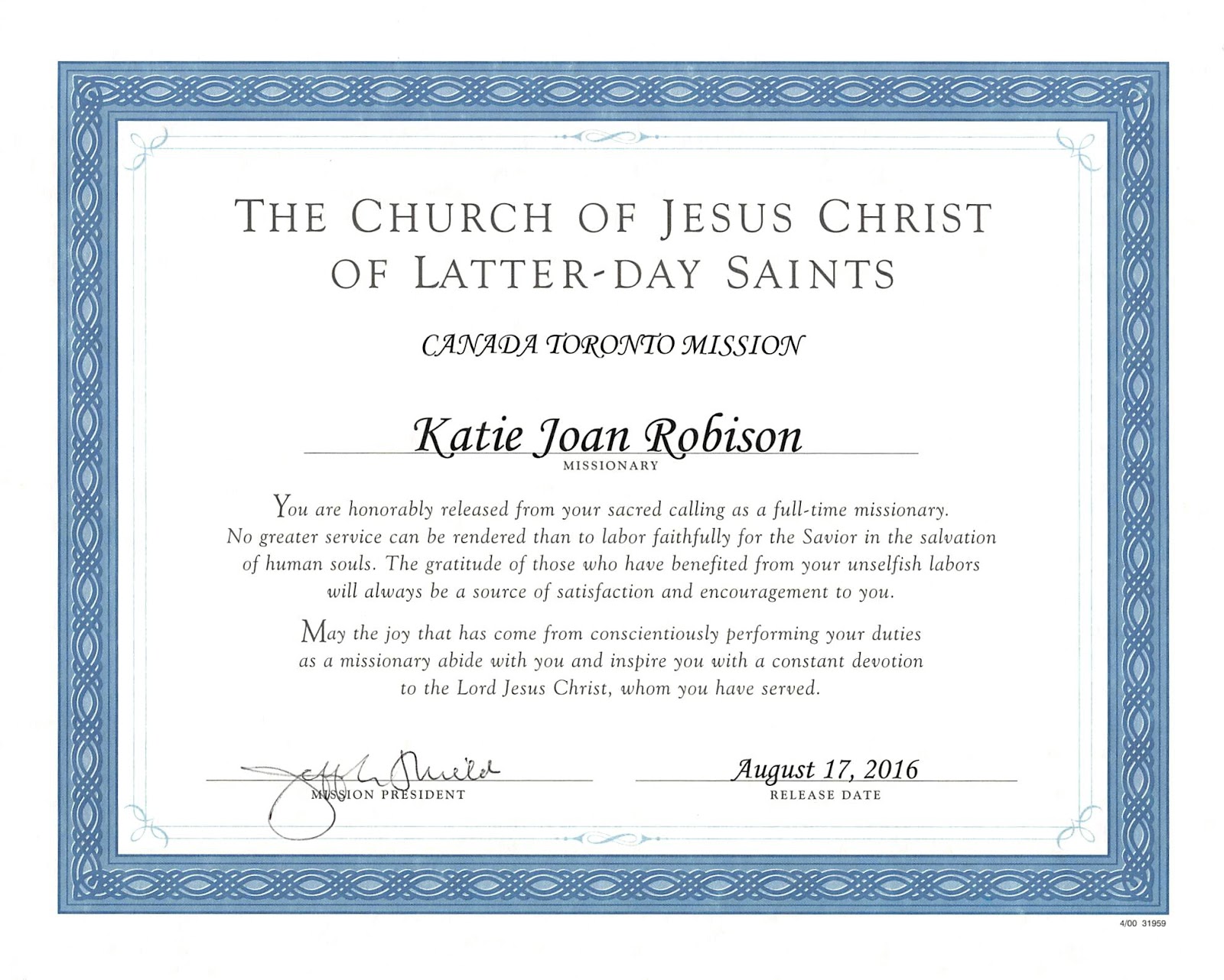 Sister Katie Robison's Missionary Blog