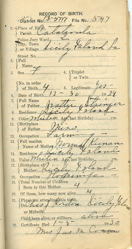 Roots From The Bayou: William Otto Stringer Family