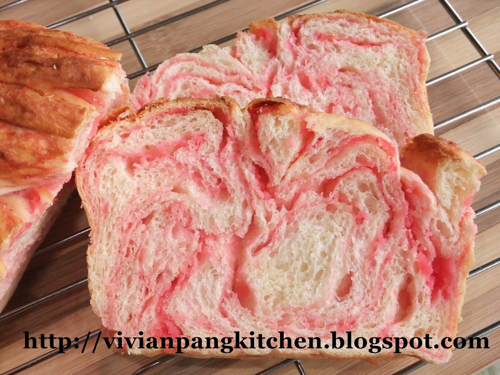 Vivian Pang Kitchen: Strawberry Marble Loaf Bread/ Straight Dough Method