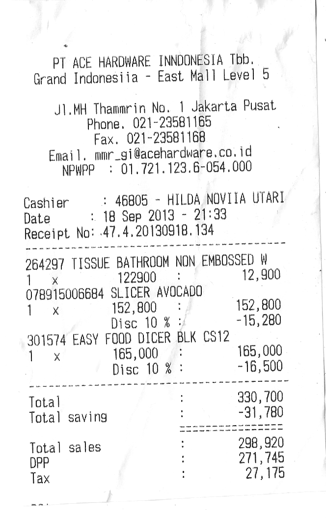 Koleksi bon dan harga barang: September 2013