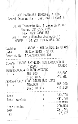 Koleksi bon dan harga barang: ACE Hardware