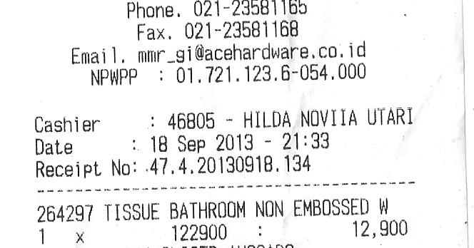 Koleksi bon dan harga barang: ACE Hardware