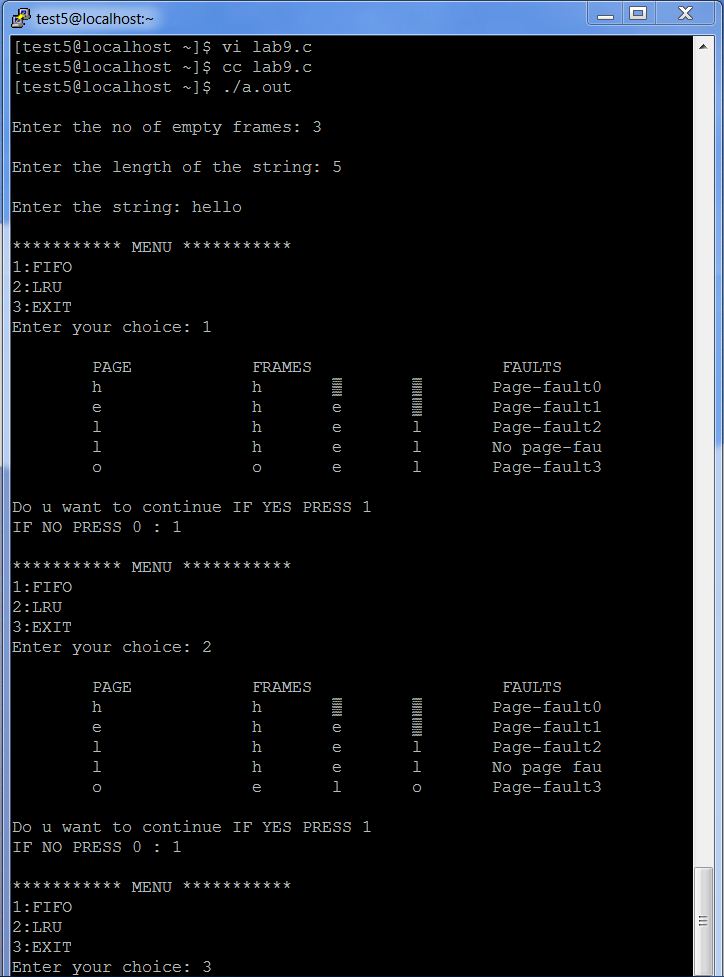 VTU CSE LABS: SS 9 - C - PAGE REPLACEMENT ALGORITHMS LRU AND FIFO