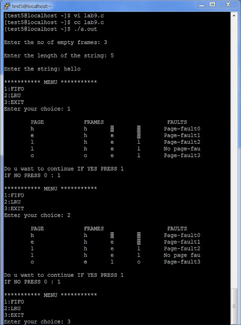 VTU CSE LABS: SS 9 - C - PAGE REPLACEMENT ALGORITHMS LRU AND FIFO