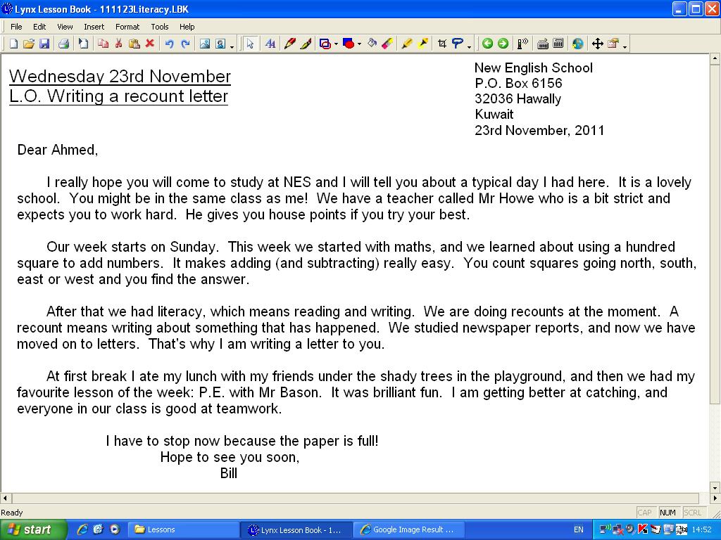 Mr Howe's Class: Literacy: writing recount letters