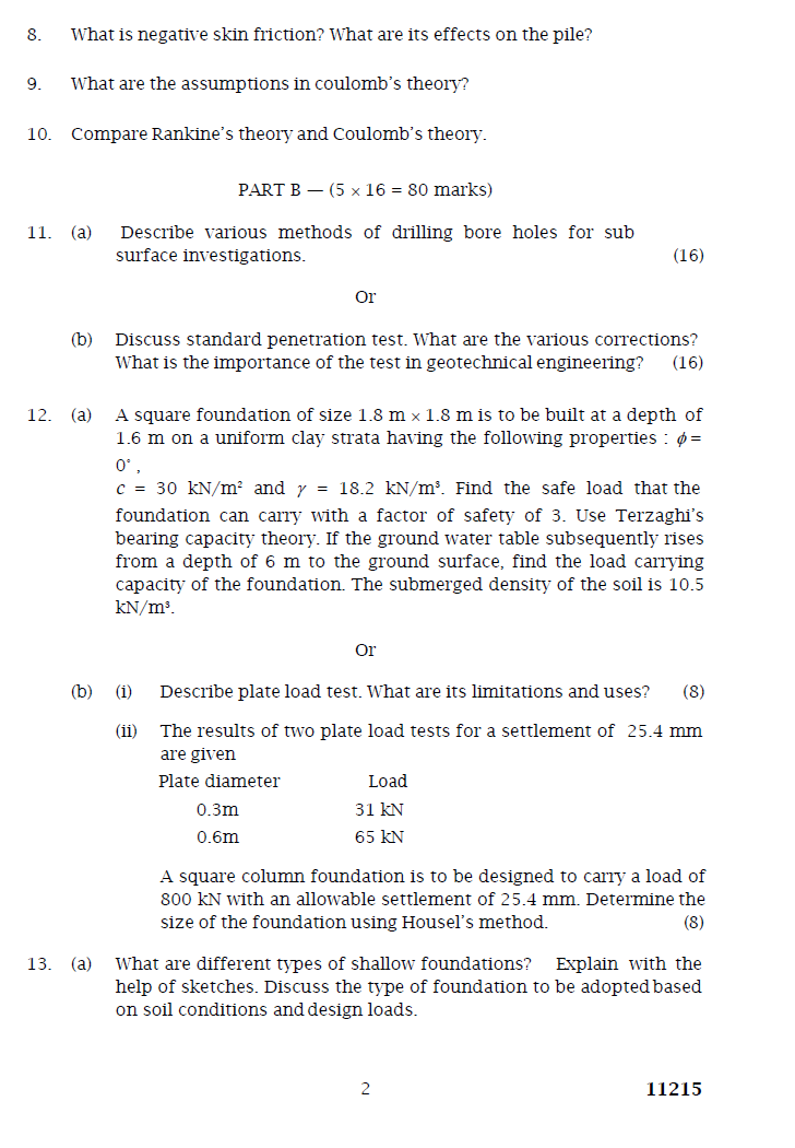 CE2305 Foundation Engineering April May 2011 Question Paper ...