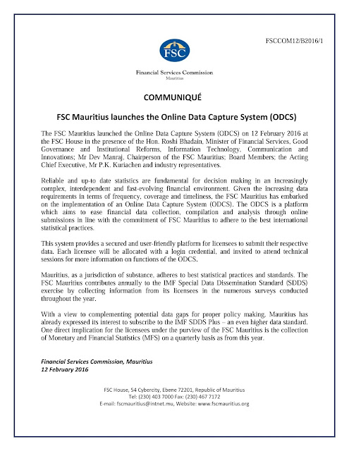 Amar: FSC Mauritius launches the Online Data Capture System (ODCS)