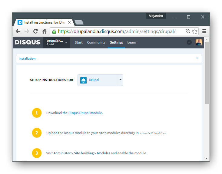 Comentarios de Disqus en Drupal 8 - Drupalandia