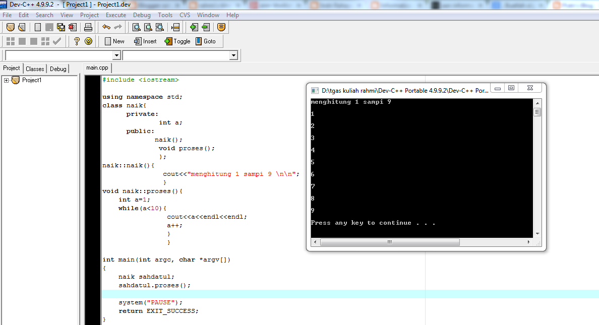 rahmi's blog: Berikut program dev c++ mencetak bilangan dari 1 sampai 9