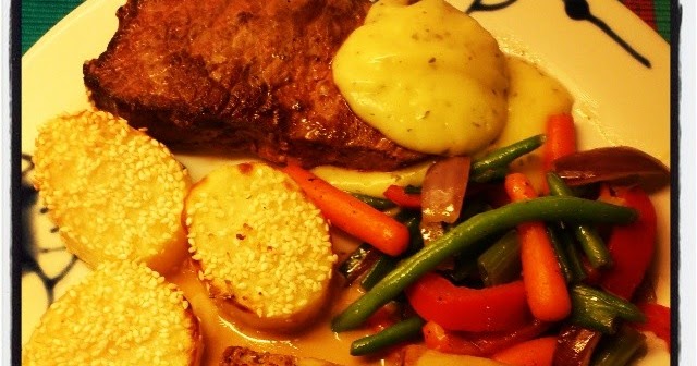 Edels Mat : Biff 'black and white' med sesampoteter