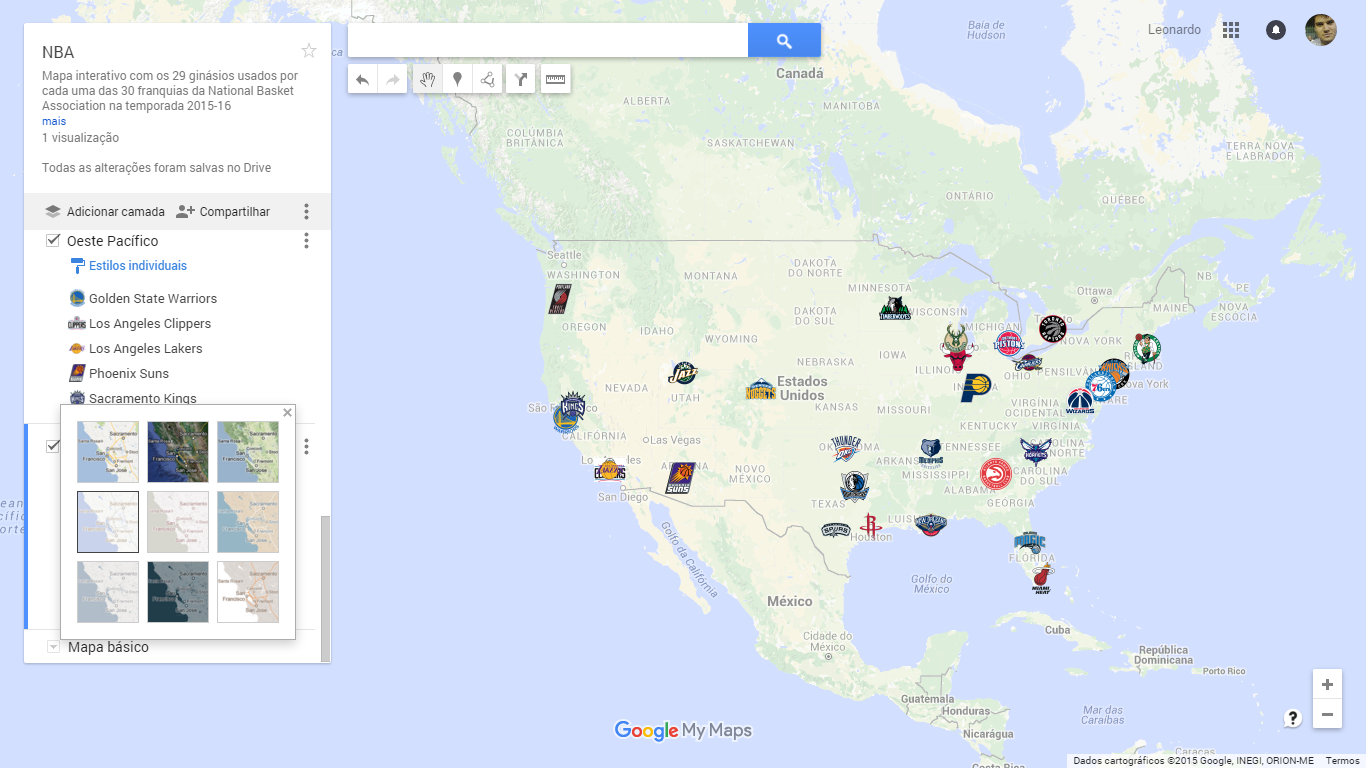 Esporte, Mapas e Excel: Mapa Interativo: NBA 2015-16