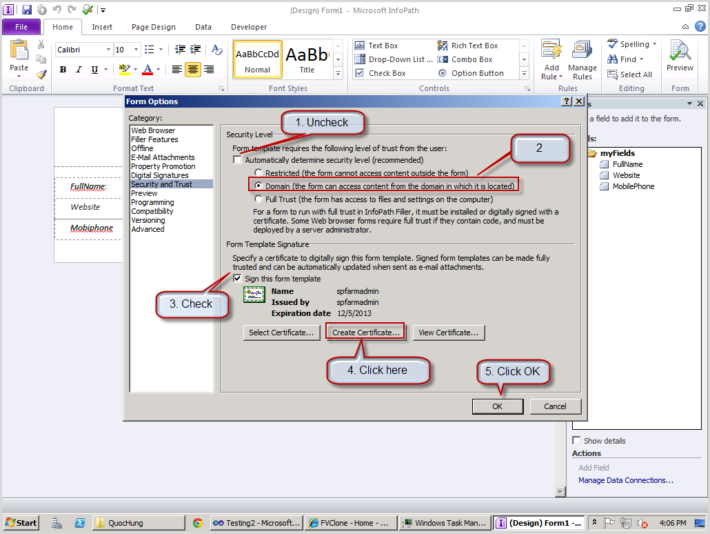 Deploy infopath form as content type when new form item