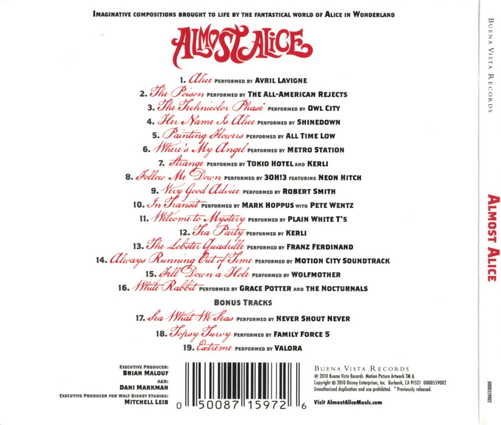 Encartes de CDs: Alice In Wonderland: Almost Alice