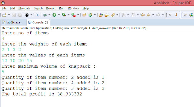 VTU CSE LABS: DAA 6 B - 0/1 KNAPSACK - GREEDY METHOD