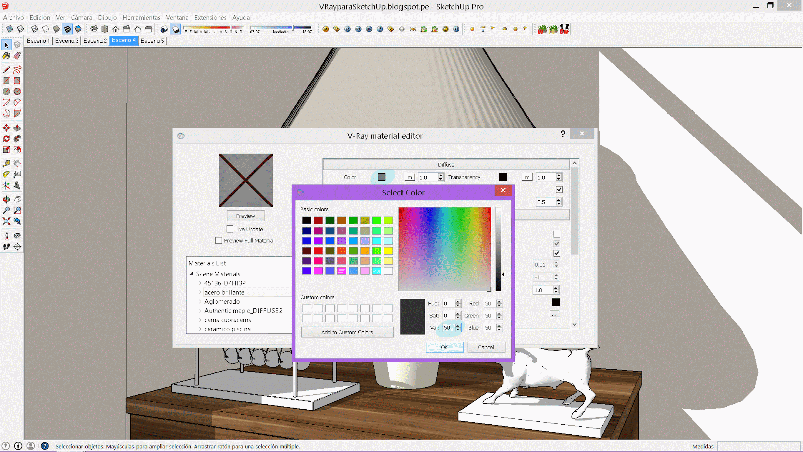 Renderizar con VRay 2.0 para SketchUp: Crear Acero brillante