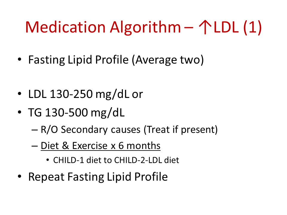 Pedi cardiology: Lipid - Elevated LDL treatment algorithm