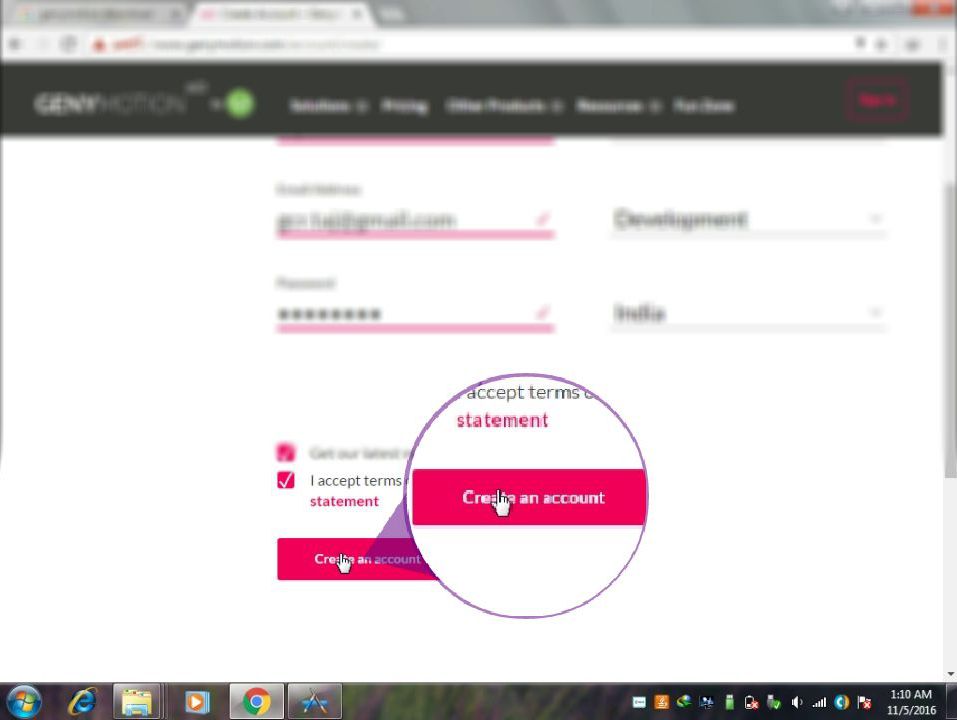 How to create genymotion account.: How to create Genymotion Account.
