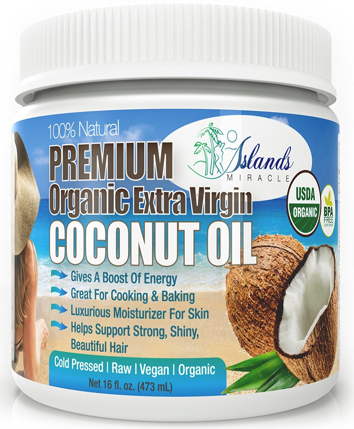 Organic Coconut Oil For Hair and Skin, Cooking & Baking 16oz Raw Cold ...
