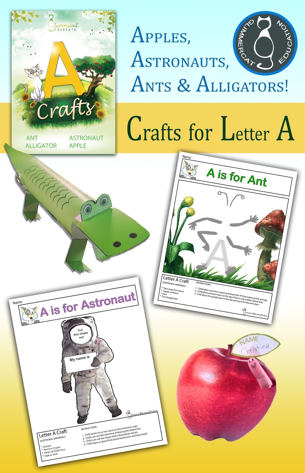 Glimmercat Education: Apples, Astronauts, Ants and Alligators! Crafts ...