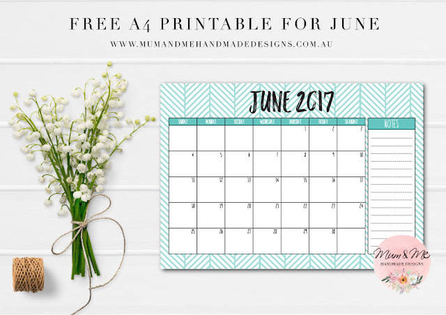 Mum and Me Handmade Designs: FREE PRINTABLE FOR JUNE - A4 CALENDAR FOR ...