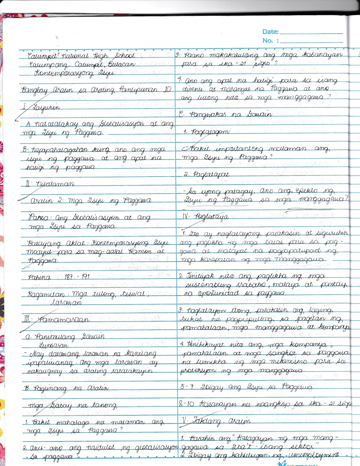 7. Examples of lesson plans used (Semi-detailed)
