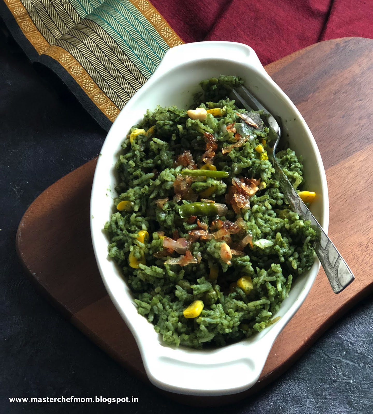 MASTERCHEFMOM: Palak Makai Rice Recipe | Indian Style Spinach Corn Rice ...