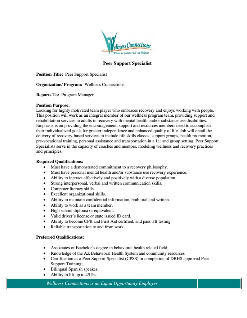 Peer Support Specialist Resume