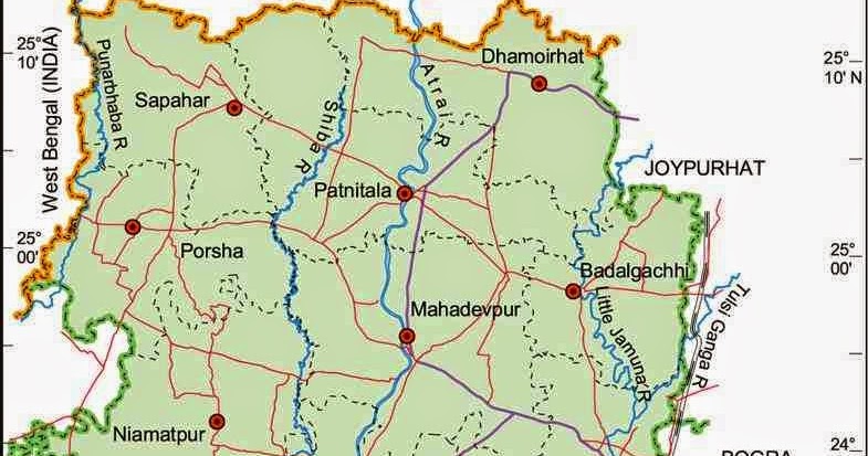 Naogaon Zila Map, Rajshahi Division, Bangladesh
