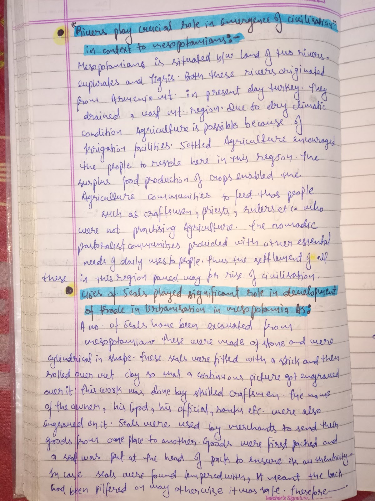 Handwritten Notes of Writing and City life - class 11th - History