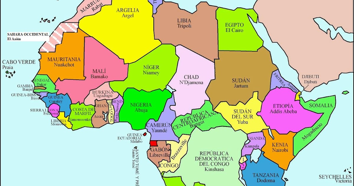 Los historiantes: Map of Africa. Countries and capitals. Updated 2018