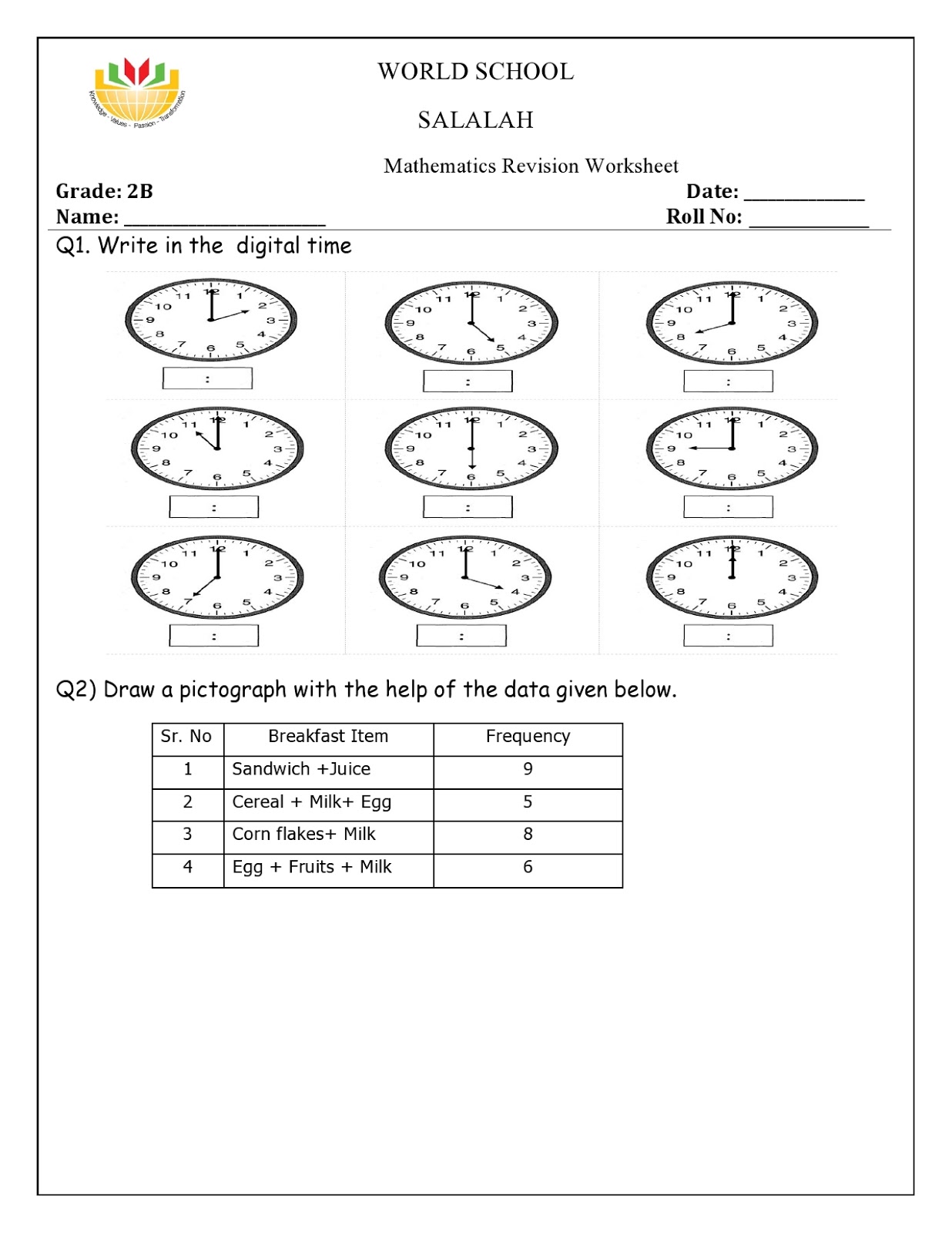 Birla World School Oman: Homework for Grade 2 as on 08/04/2018