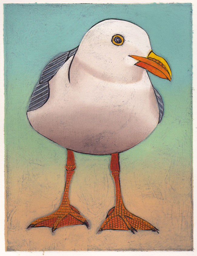 Bonnie Murray Prints: SEAGULL Art Print, seagull collagraph, bird art ...