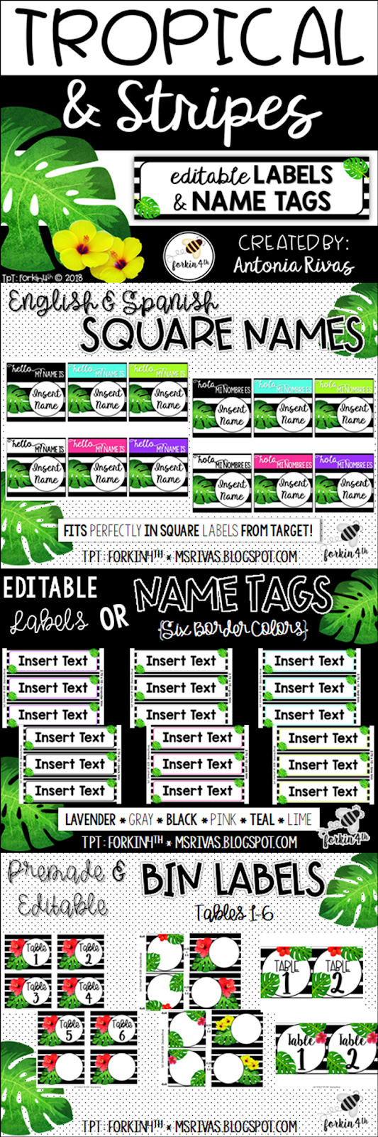 forkin4th: Tropical Vibes (EDITABLE labels & name tags)