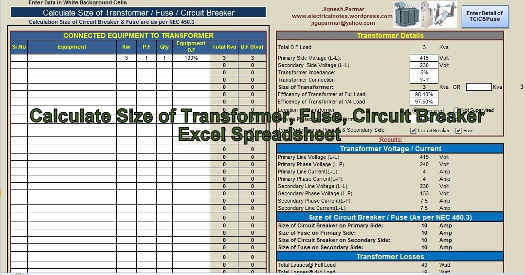 Engineering xls Calculate Size Of Transformer Fuse Circuit Breaker engineering-xls-calculate-size-of-transformer-fuse-circuit-breaker