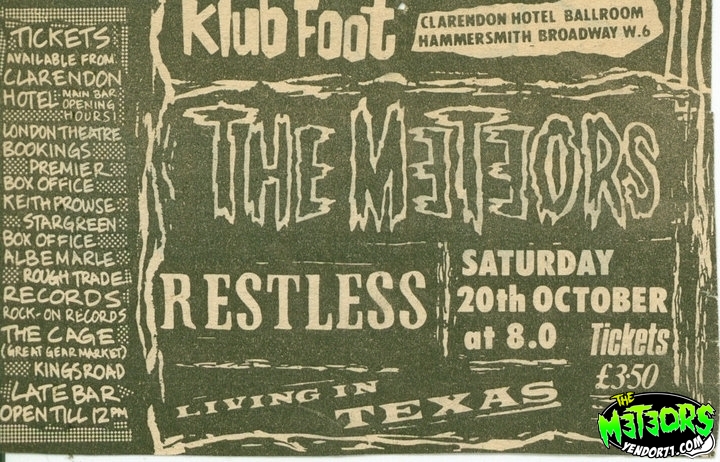 The Meteors - Gigs 1980 - 1985.: The Meteors - Gigs 1984
